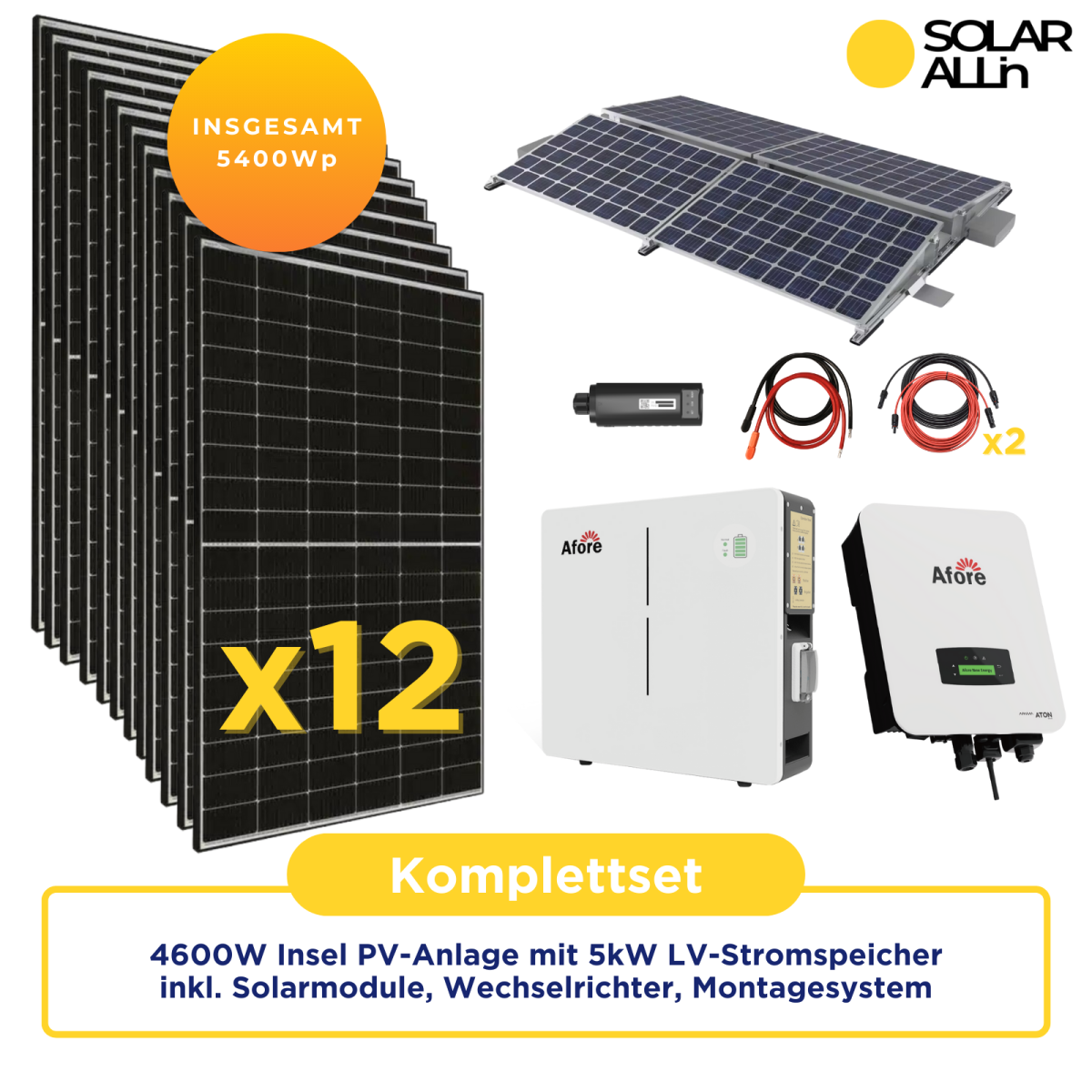 3000W Solar-Inselanlage | 5kW Stromspeicher | Autark & Anmeldefrei